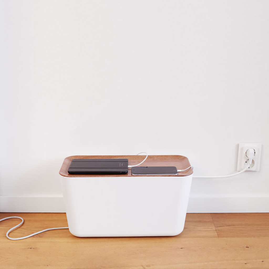 kabel organizer Bosign cable box XXL wit / hout | Handig Cadeau